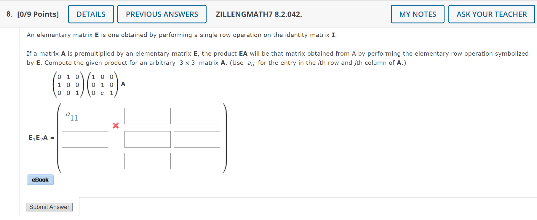 Solved An elementary matrix E is one obtained by performing | Chegg.com