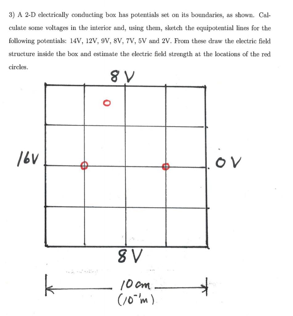 Solved 3) A 2-D electrically conducting box has potentials | Chegg.com
