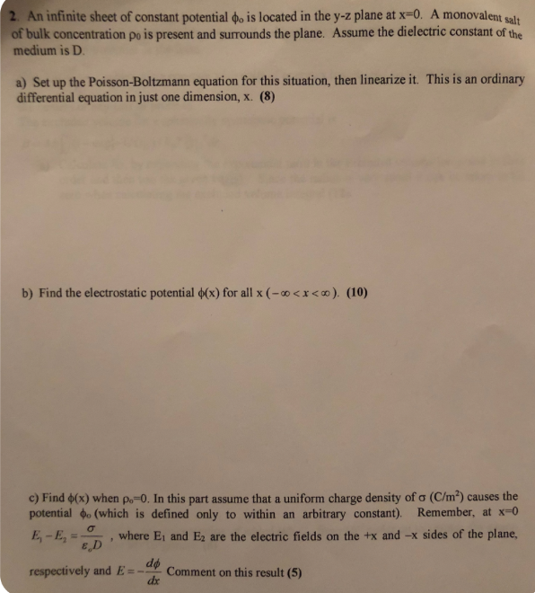 2. An infinite sheet of constant potential d. is | Chegg.com