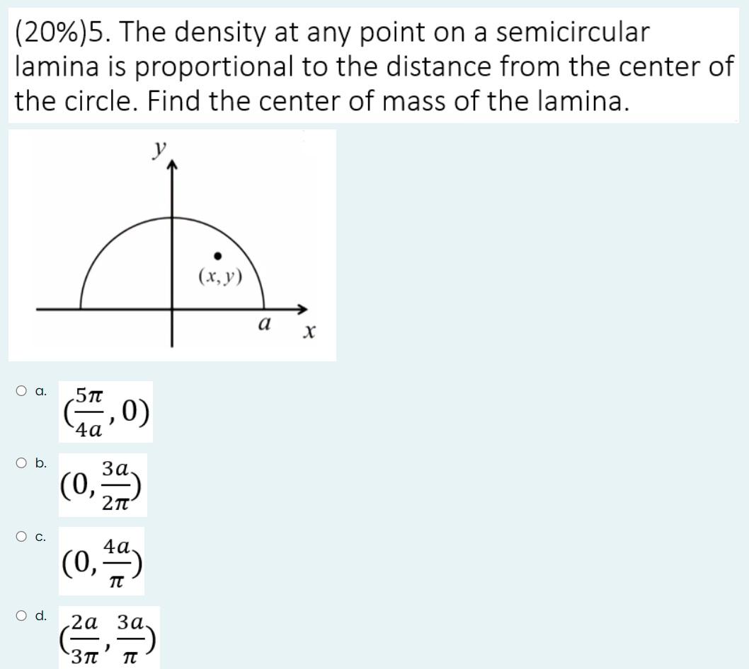 Solved (20%)5. The density at any point on a semicircular | Chegg.com