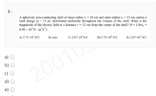Solved A spherical, non-conducting shell of inner radius | Chegg.com
