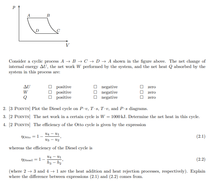 Consider a cyclic process A→B→C→D→A shown in the | Chegg.com