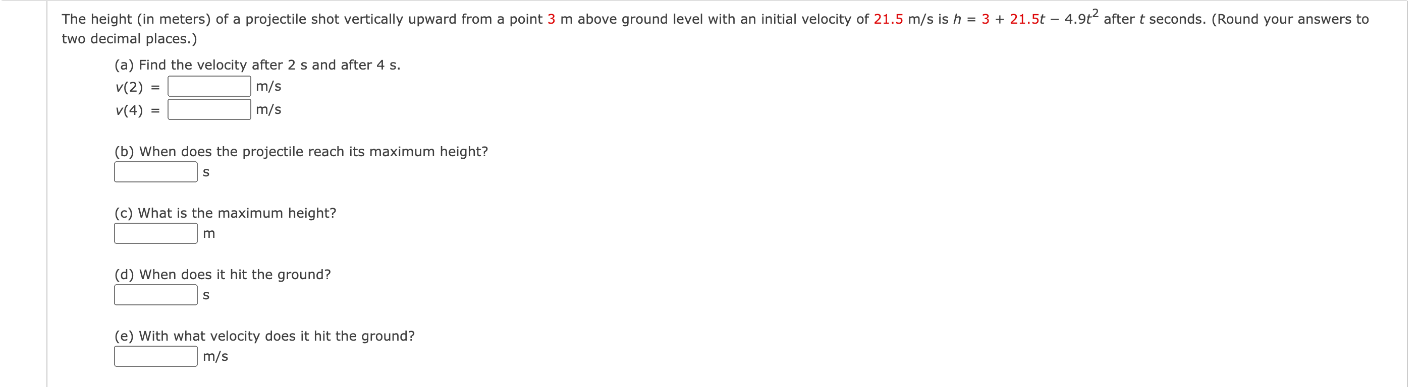 Solved The height (in meters) of a projectile shot | Chegg.com
