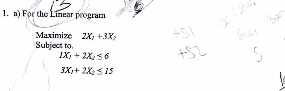 Solved 1. a) For the Linear program Maximize 2X1+3X2 | Chegg.com