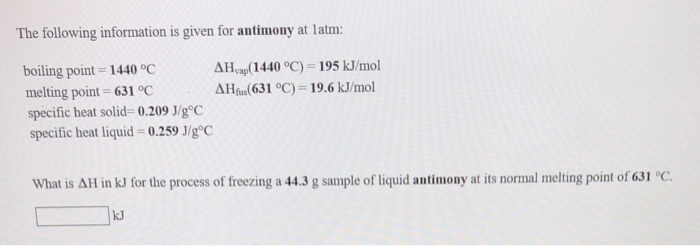 Solved The following information is given for antimony at | Chegg.com