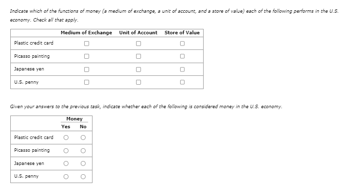 Solved Indicate which of the functions of money (a medium of | Chegg.com
