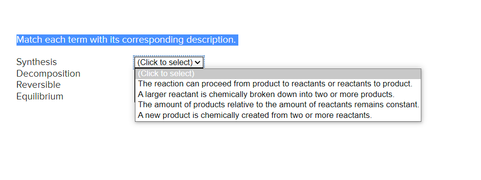 Solved Match each term with its corresponding description. | Chegg.com