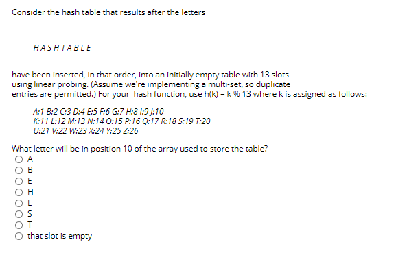 Solved Consider the hash table that results after the | Chegg.com