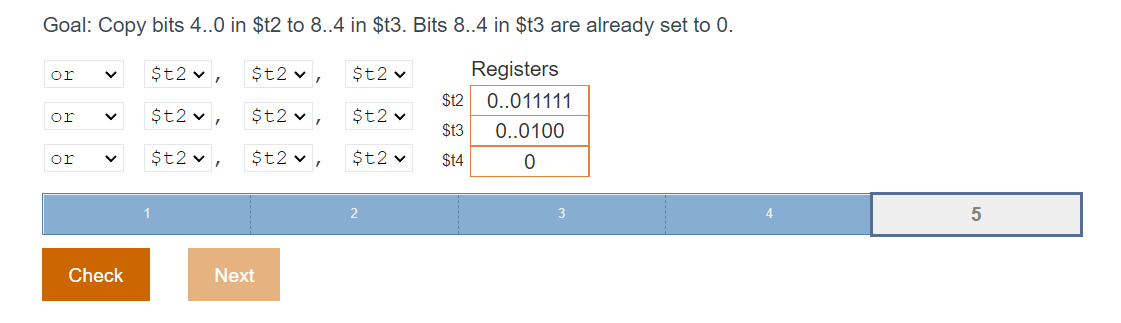 Solved The options for the operators are: or, andi, srl, sll | Chegg.com