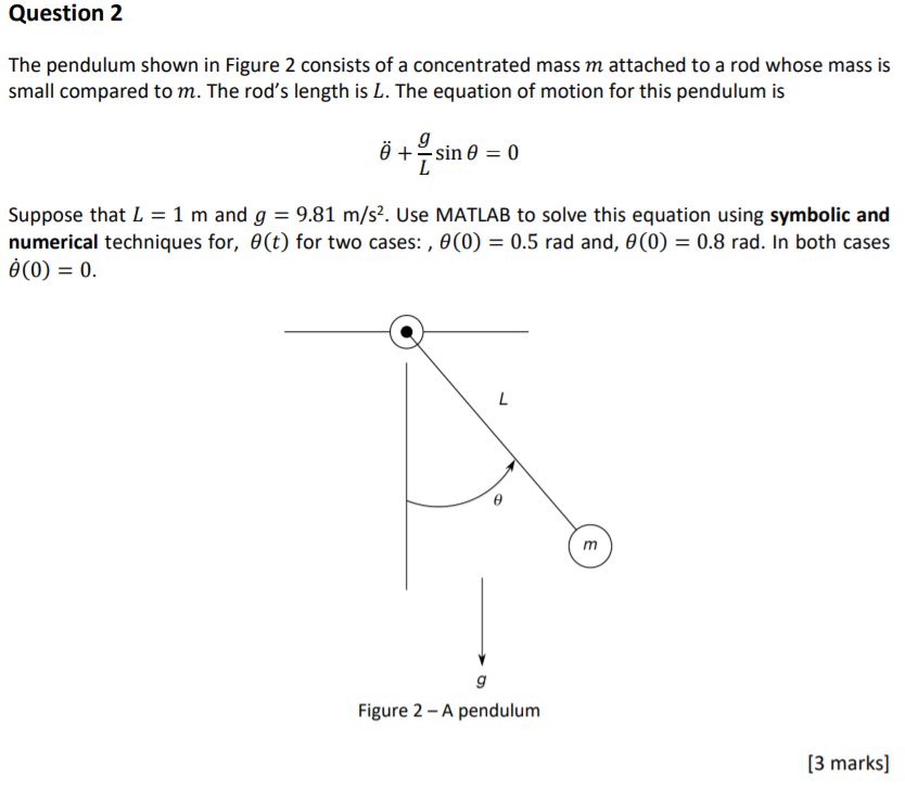 Question 2 The pendulum shown in Figure 2 consists of | Chegg.com
