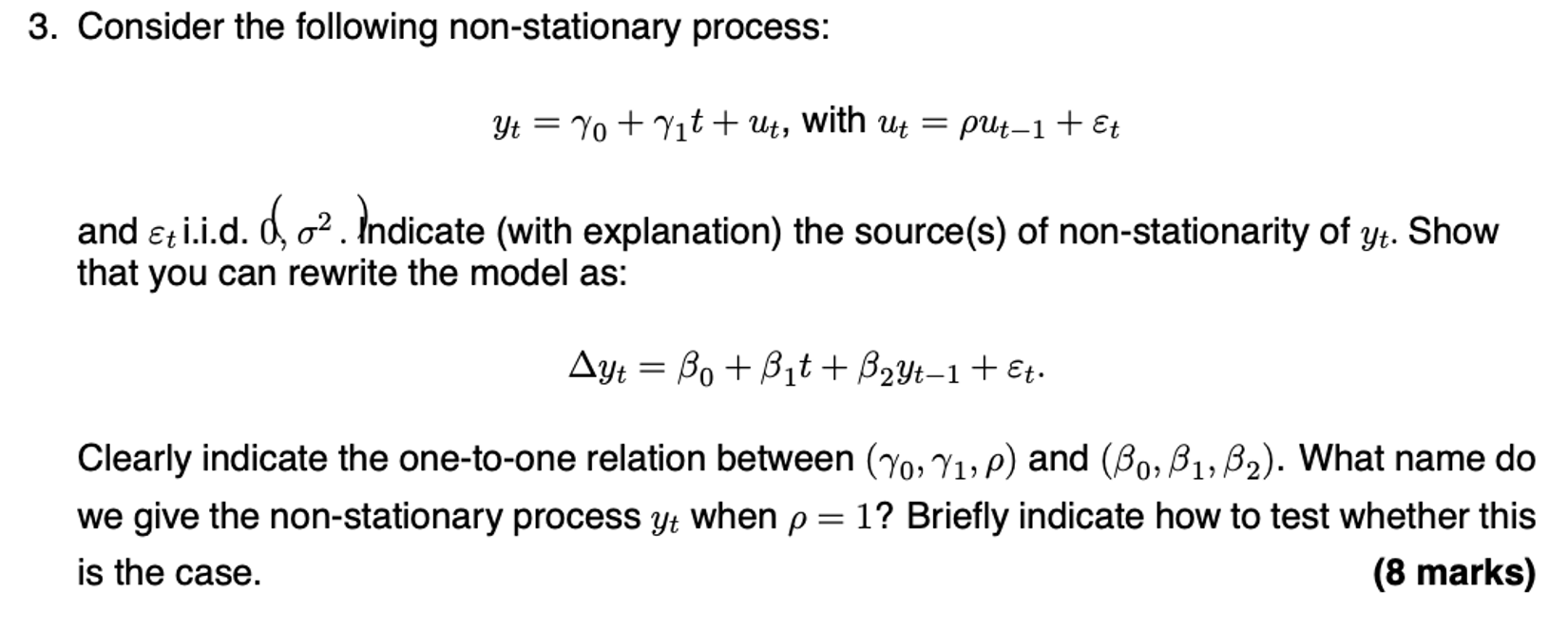 3. Consider the following non-stationary process: | Chegg.com