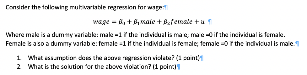 Solved Consider the following multivariable regression for | Chegg.com