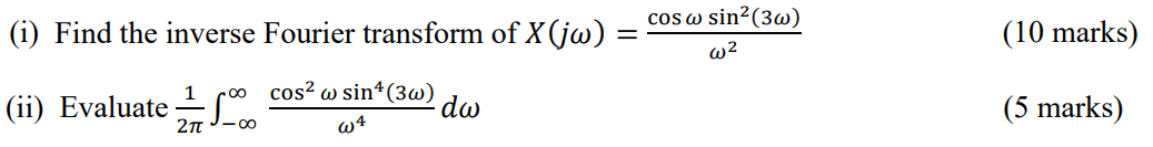 Solved (i) Find the inverse Fourier transform of X(jw) = cos | Chegg.com