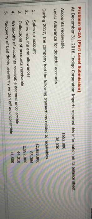 Solved Problem 8-2A (Part Level Submission) At December 31, | Chegg.com