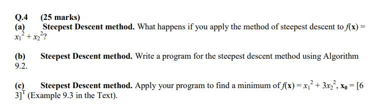 Q.4 (25 marks) (a) Steepest Descent method. What | Chegg.com