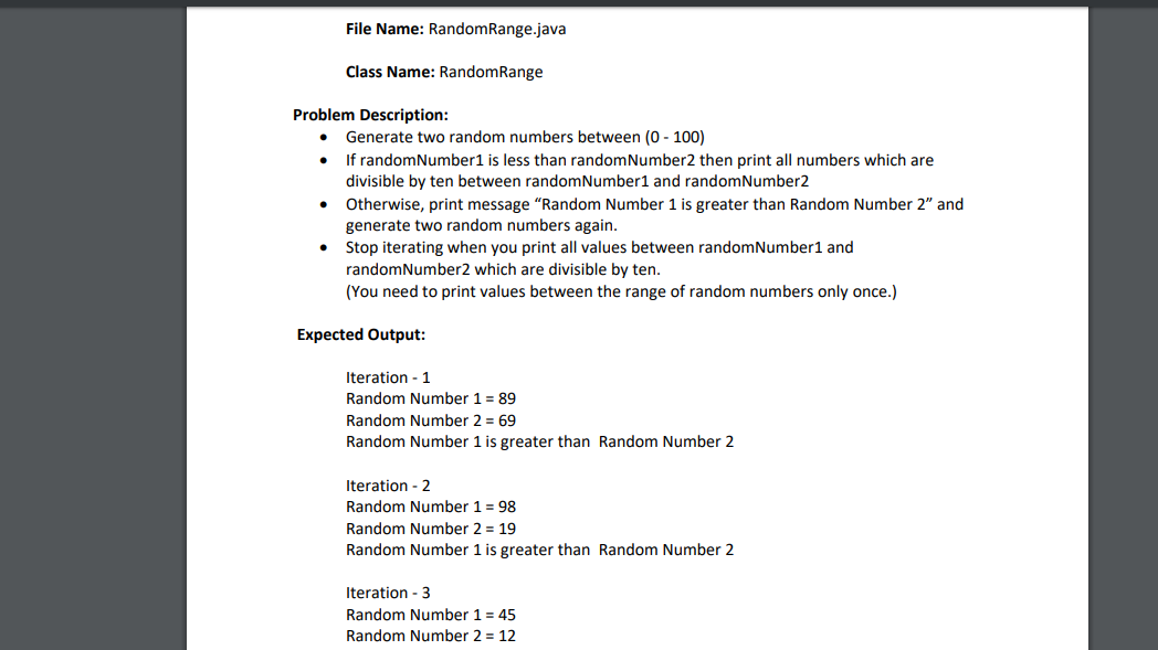Solved File Name: RandomRange.java Class Name: RandomRange | Chegg.com