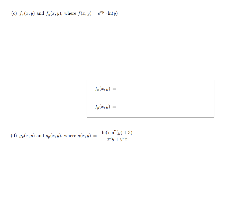 Solved C Fx X Y And Fy X Y Where F X Y Exy⋅ln Y