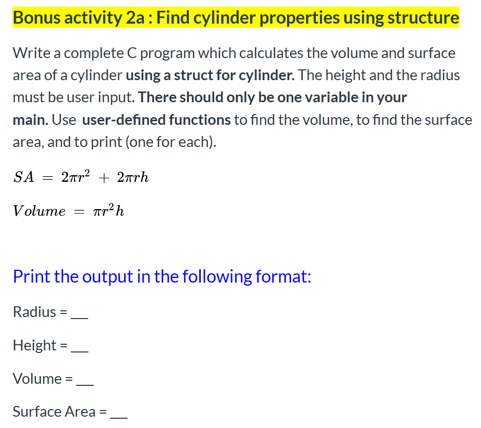 Solved Bonus activity 2a : Find cylinder properties using | Chegg.com