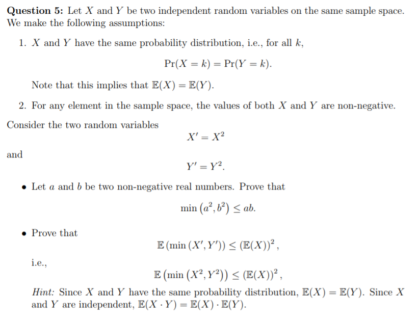 Solved Question 5: Let X and Y be two independent random | Chegg.com