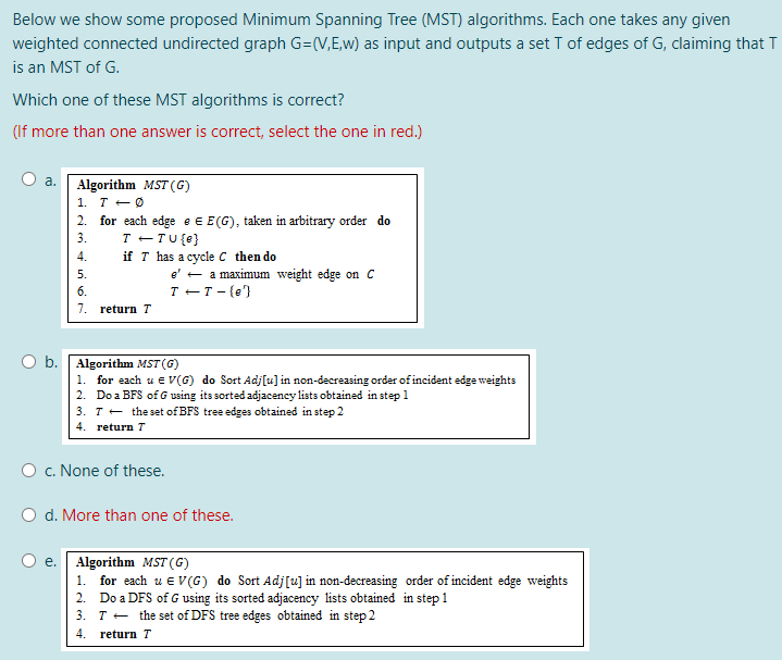 Solved Below we show some proposed Minimum Spanning Tree | Chegg.com
