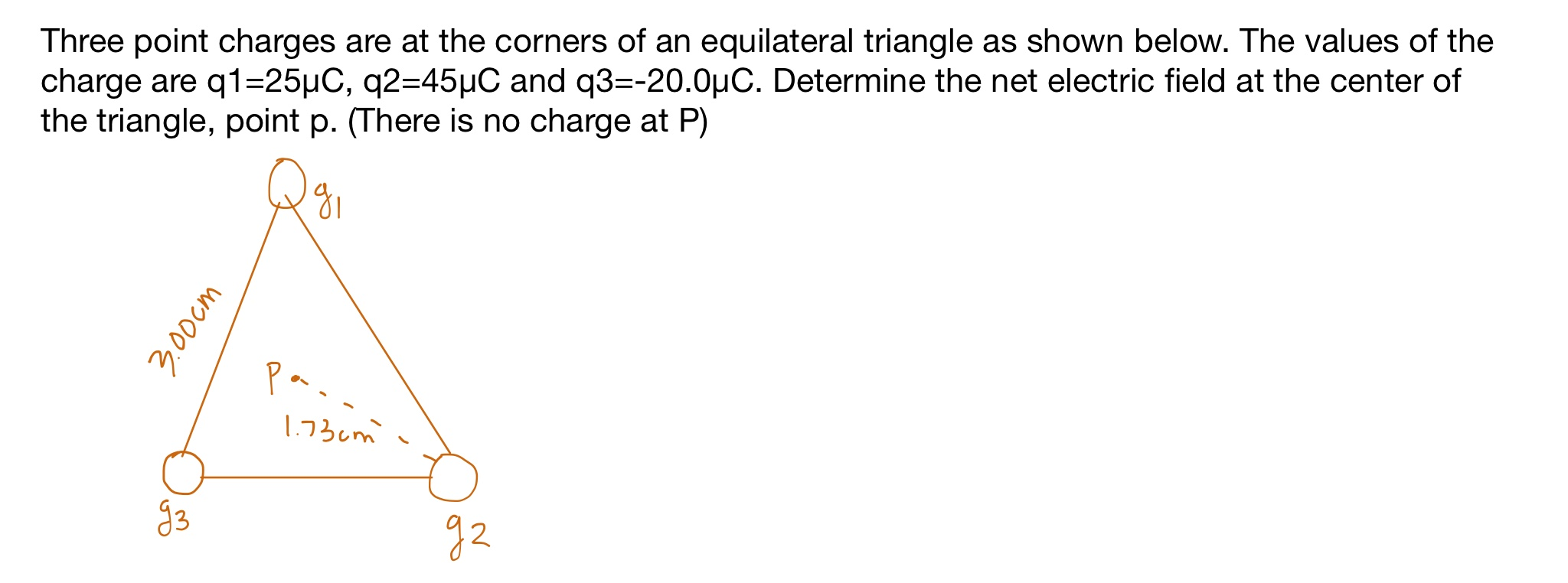 Solved Three point charges are at the corners of an | Chegg.com