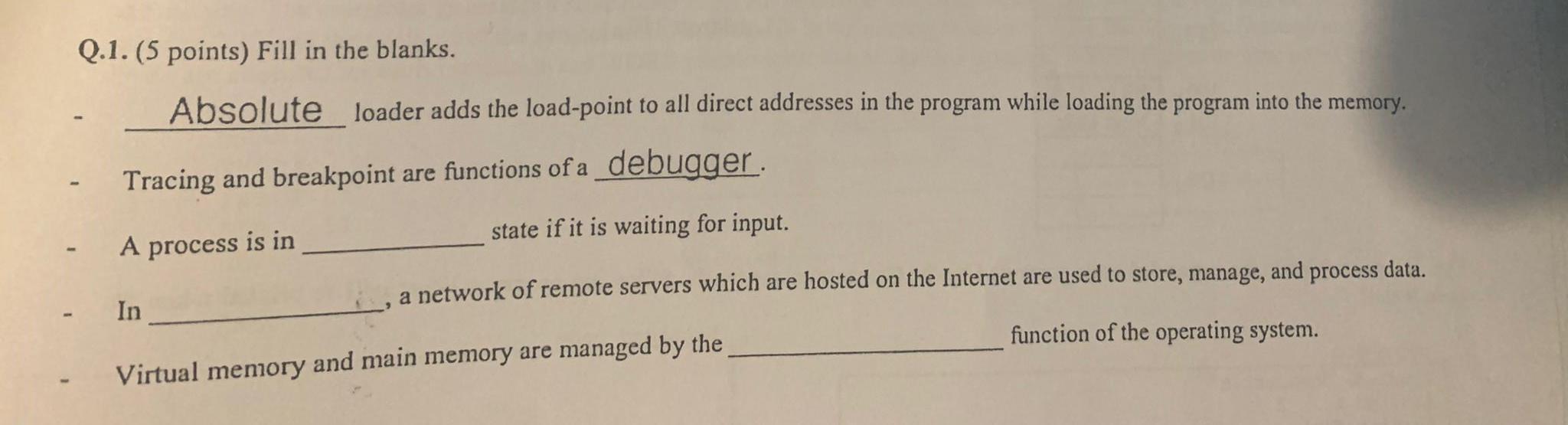 Solved Q.1. (5 points) Fill in the blanks. Absolute loader | Chegg.com