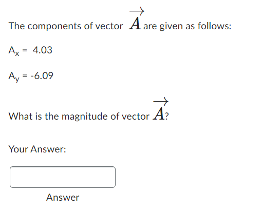 Solved The components of vector vec(A) ﻿are given as | Chegg.com
