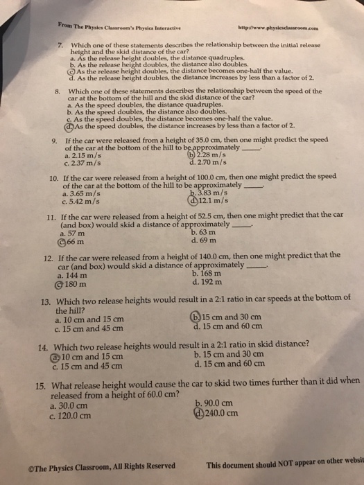 The Physics Classroom's Physies Interactive | Chegg.com