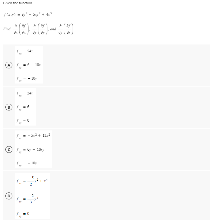 Solved Given the function f(x,y)=3y2−5xy2+4x3 Find | Chegg.com