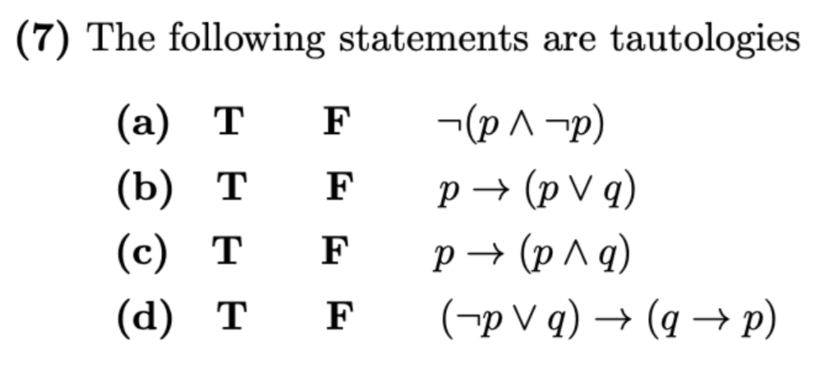 Solved (7) ﻿The following statements are tautologies(a) | Chegg.com