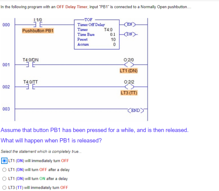 Solved In the following program with an OFF Delay Timer, | Chegg.com