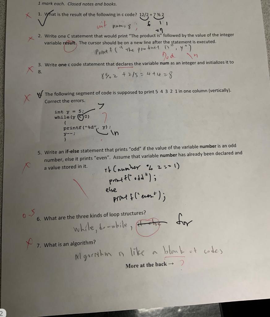 Solved 1 mark each. Closed notes and books. X 1. What is the | Chegg.com
