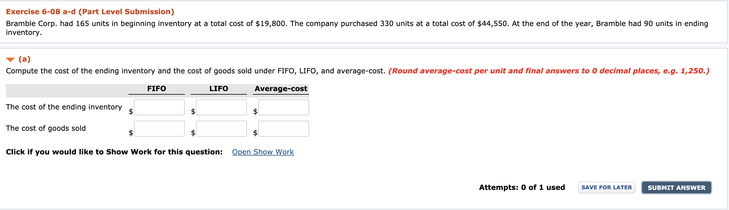 Solved Exercise 6-08 a-d (Part Level Submission) Bramble | Chegg.com