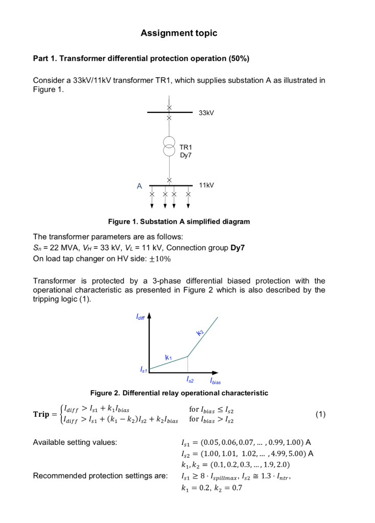 Assignment topic Part 1. Transformer differential | Chegg.com