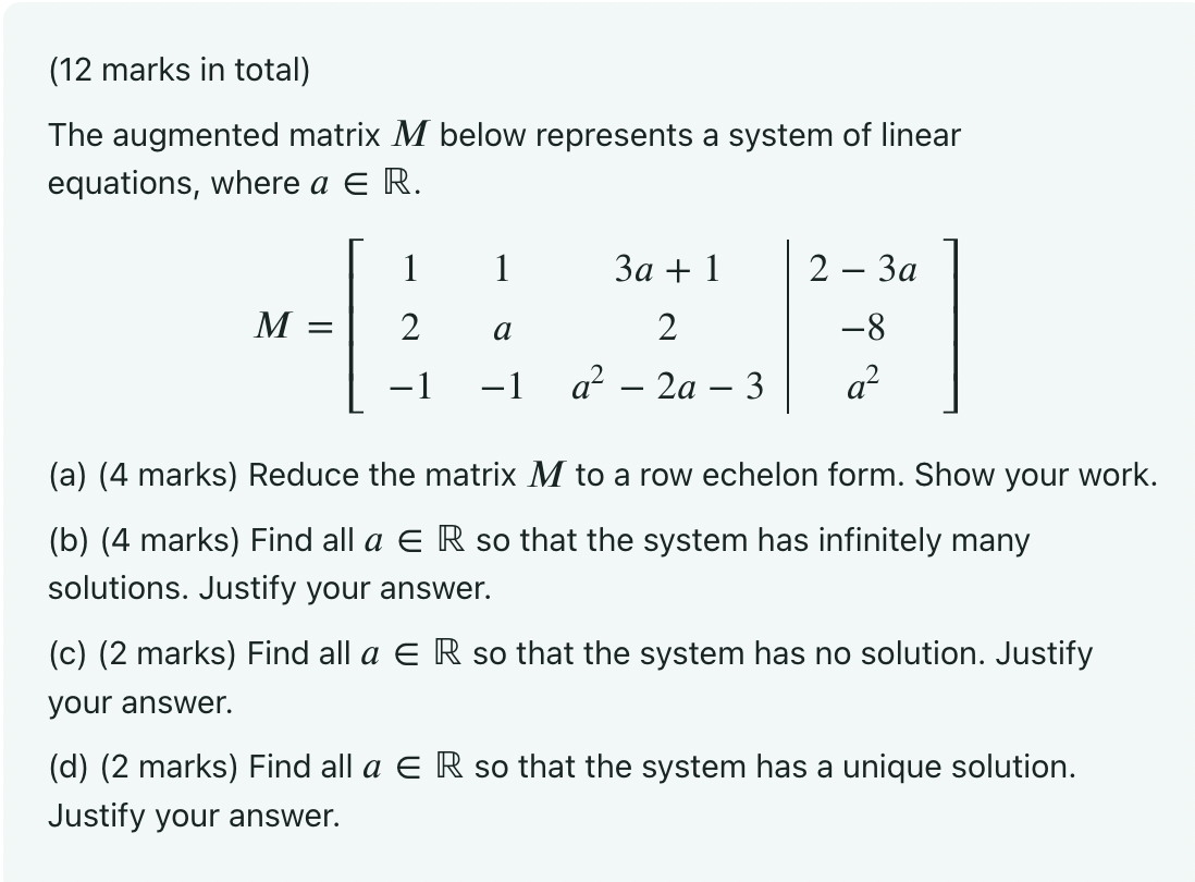 Solved The augmented matrix M below represents a system of | Chegg.com