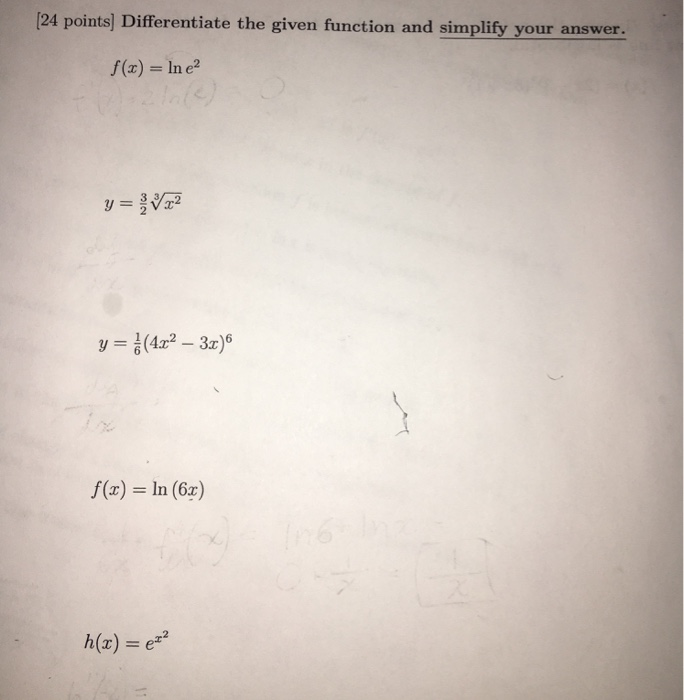 Solved 24 points] Differentiate the given function and | Chegg.com