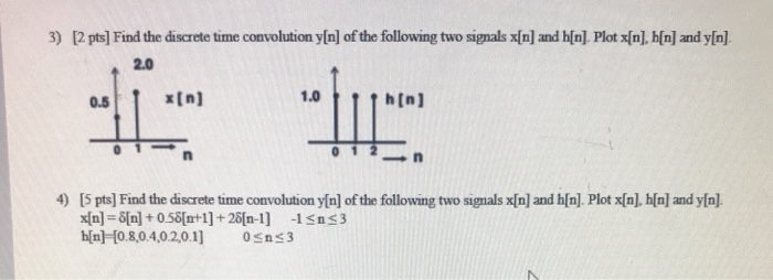 Solved 3) [2 pts] Find the discrete time convolution yln] of | Chegg.com