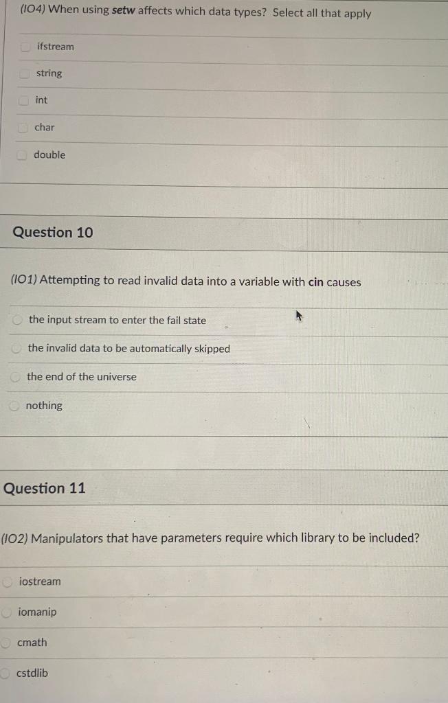 Solved (103) When cin is in the fail state, what operations | Chegg.com