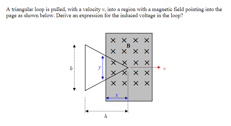 Solved A triangular loop is pulled, with a velocity v, into | Chegg.com