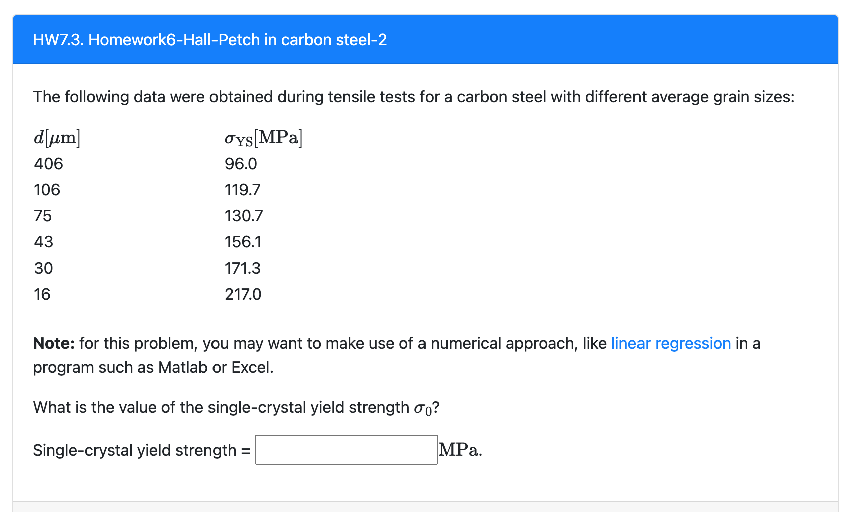 Solved HW7.3. Homework6-Hall-Petch in carbon steel-2 The | Chegg.com