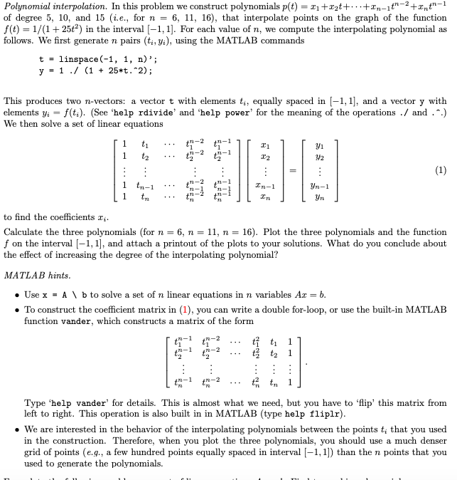 Polynomial interpolation. In this problem we | Chegg.com
