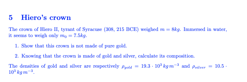 Solved 5 Hiero's crown The crown of Hiero II, tyrant of | Chegg.com