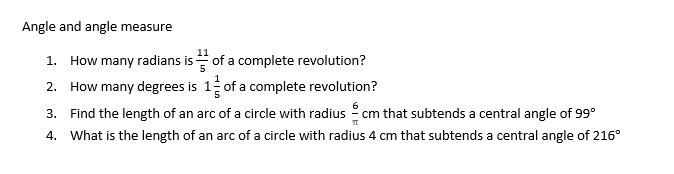 Solved Angle and angle measure 11 1. How many radians is of | Chegg.com