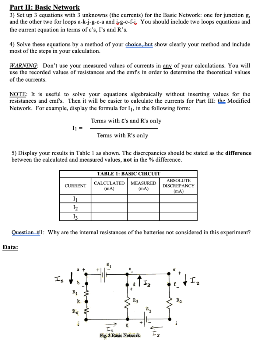 Part II: Basic Network 3) Set up 3 equations with 3 | Chegg.com