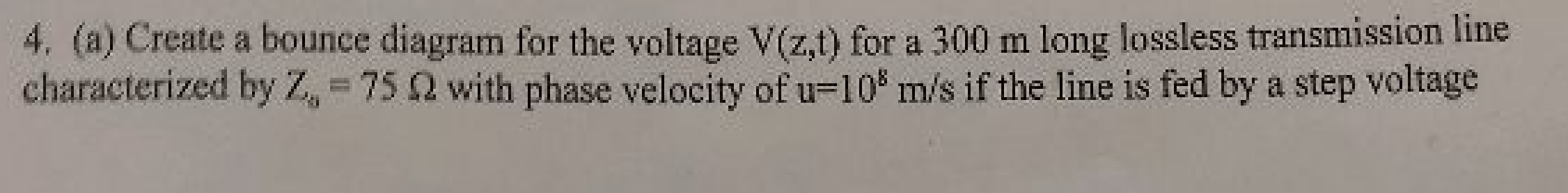 Solved 4. (a) Create a bounce diagram for the voltage Víz,t) | Chegg.com