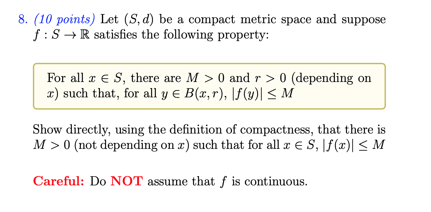 Solved 8. (10 points) Let (S, d) be a compact metric space | Chegg.com