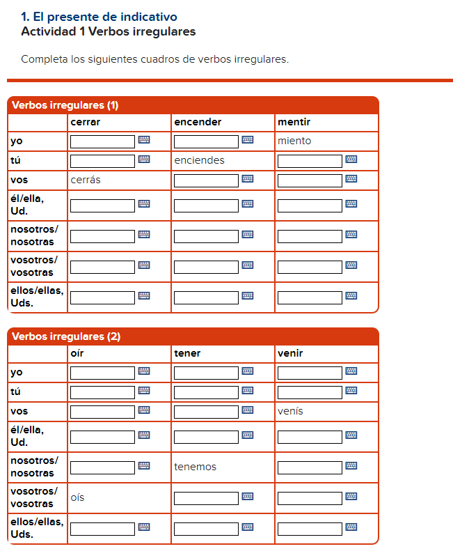 El presente de indicativoActividad 1 ﻿Verbos | Chegg.com