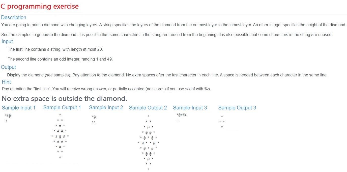 Solved You are going to print a diamond with changing | Chegg.com