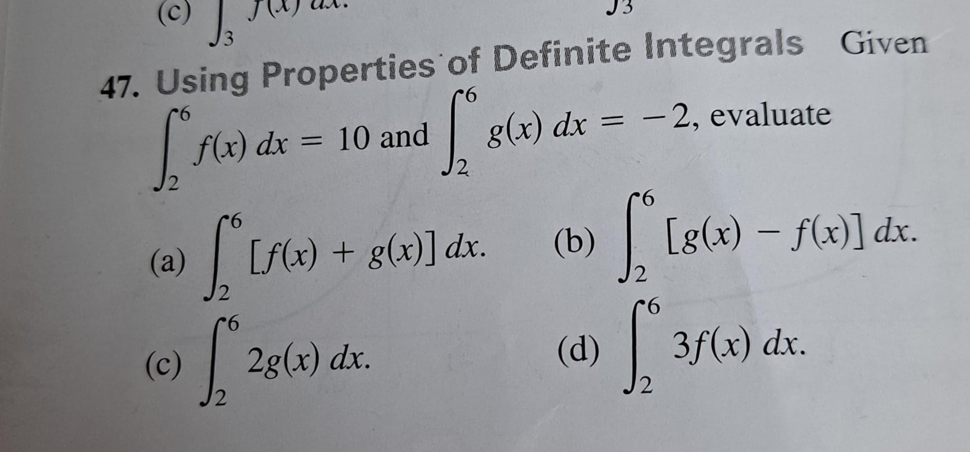 Solved using properties of definite integrals the original | Chegg.com