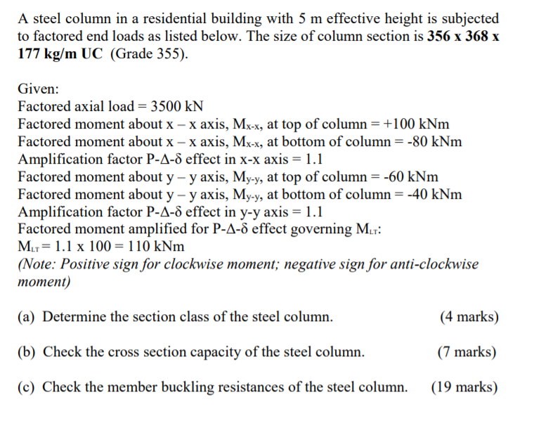Solved A steel column in a residential building with 5 m | Chegg.com